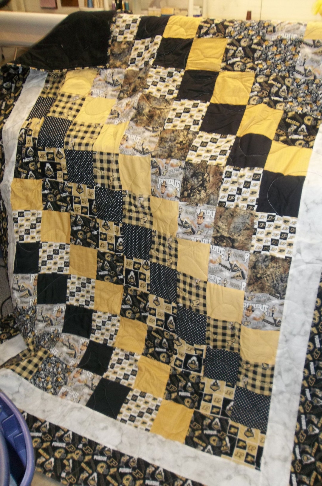 66x85 Handmade Purdue Throw With Flannel Black Backing - Etsy