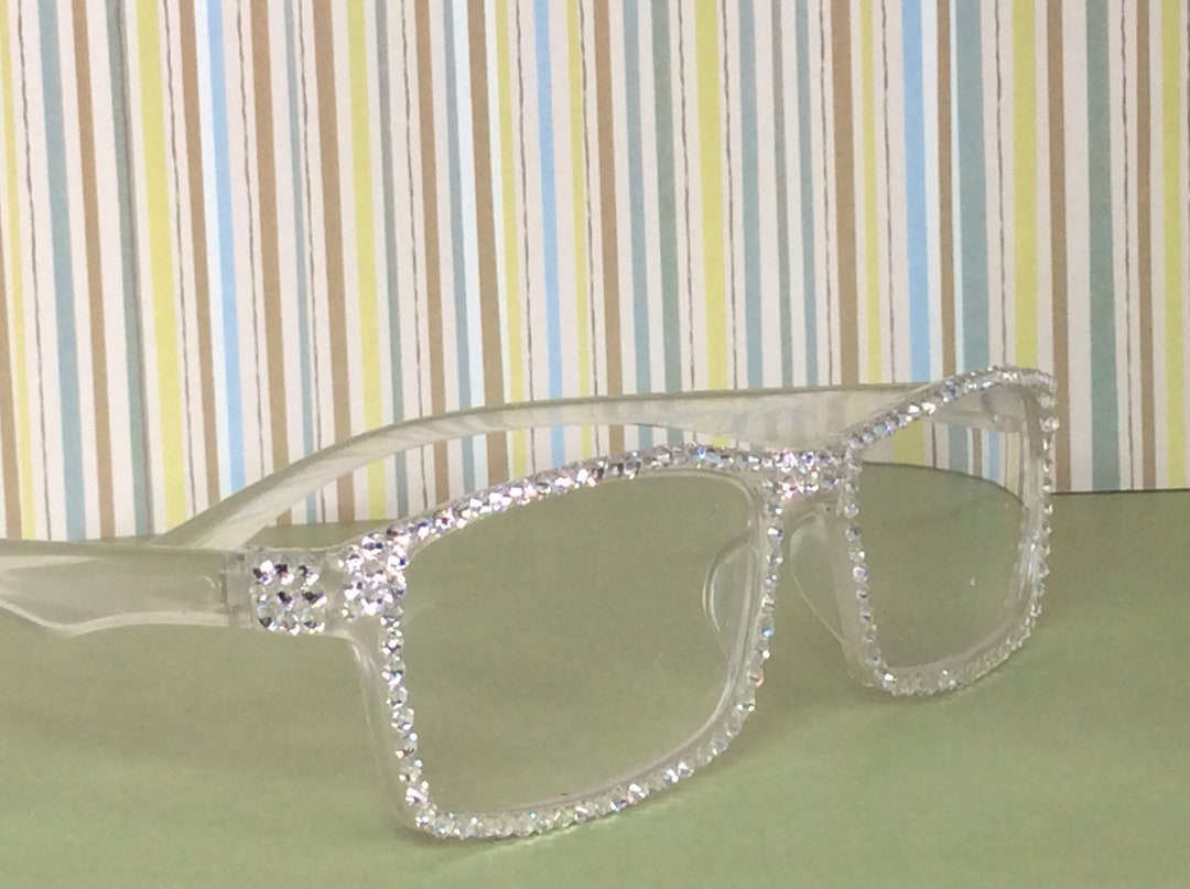 Rhinestone Reading Glasses Wide Clear Frame Reading Glasses With The Beautiful Clear Crystals