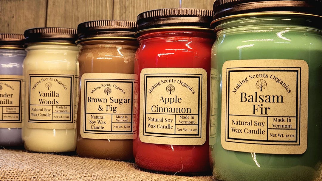 Pure Soy Wax Candle - Hand Poured in VT- 12 Oz Jar 70 Scents by Making ...