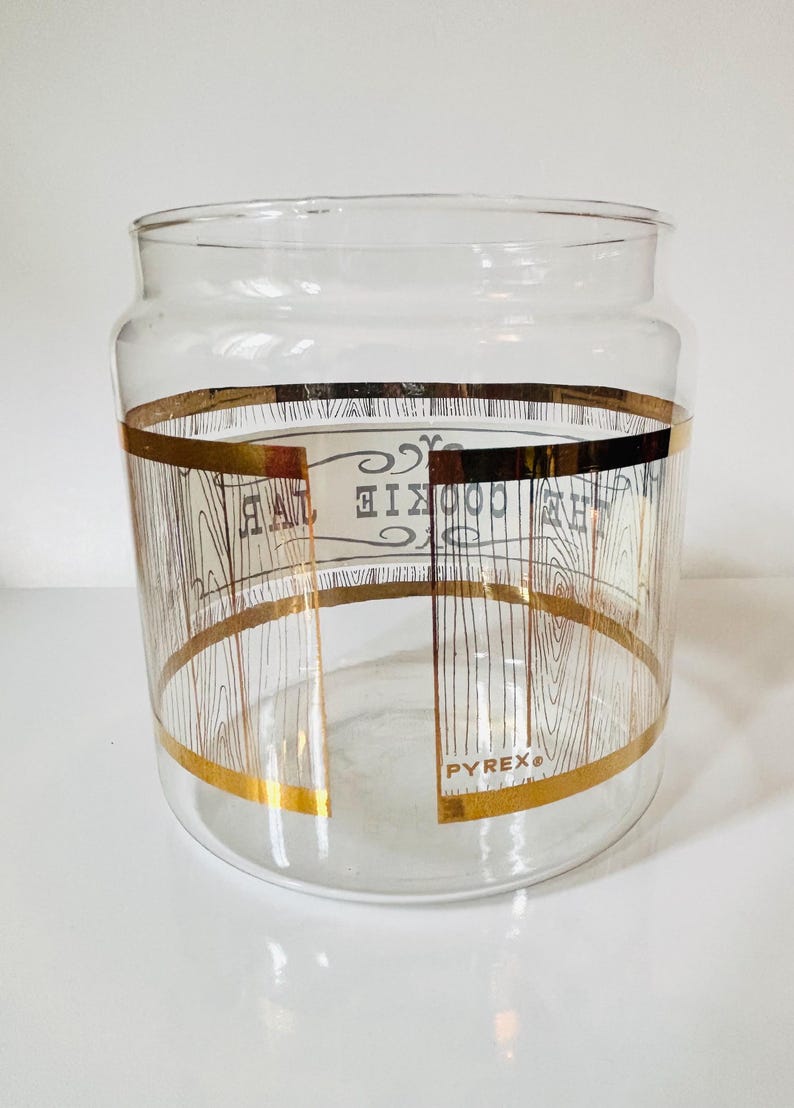 The Cookie Jar Mcm Vintage / Pyrex Cookie Jar in Clear Glass With Gold ...