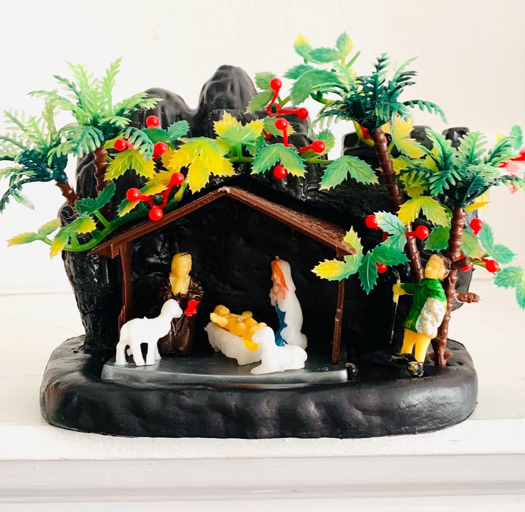 Plastic Nativity Scene Palm Trees Kitsch Christmas Vintage / Kitschmas ...