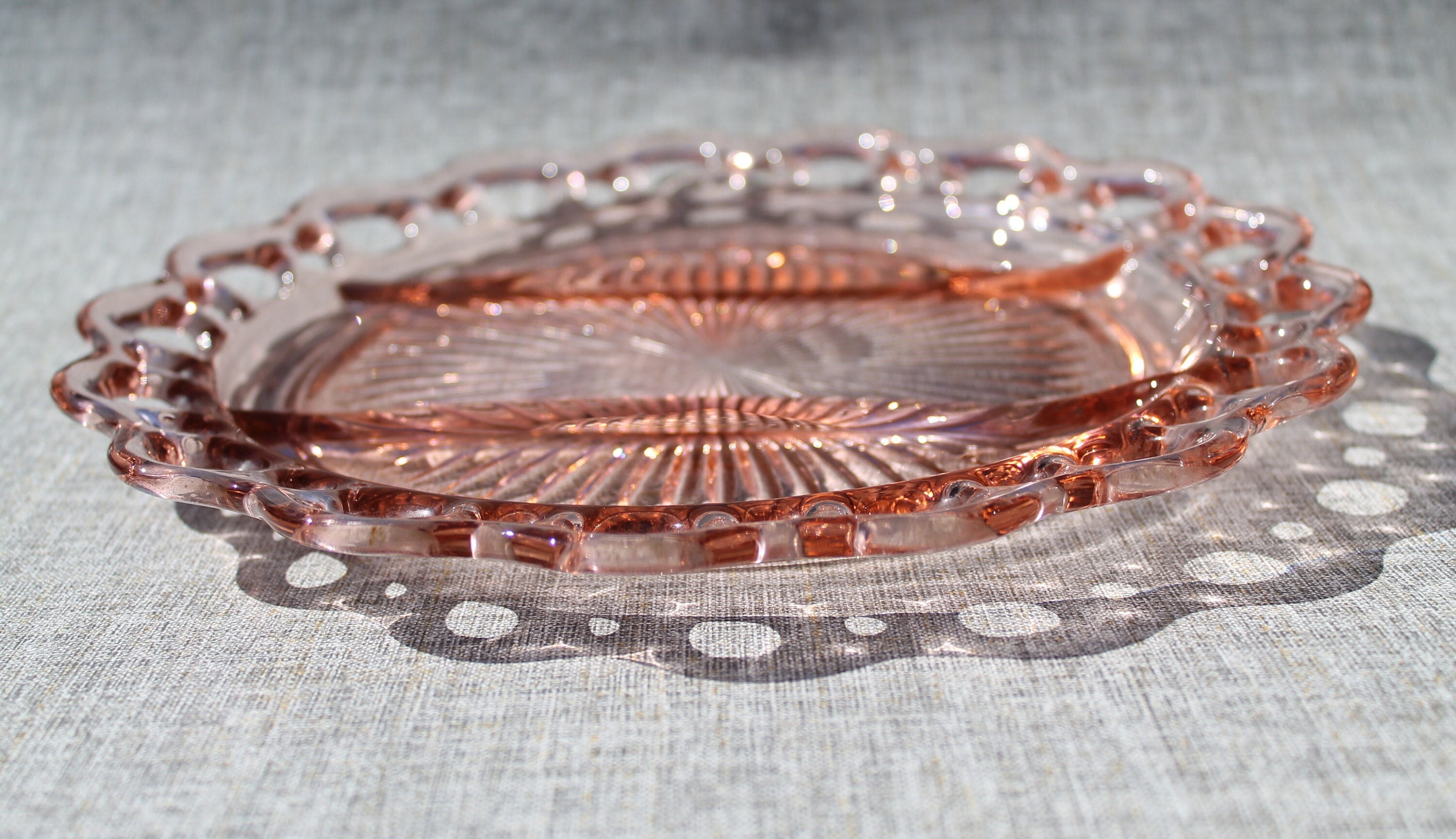 Large Vintage Depression Pink Glass Plate / Serving Plate, Sweets ...