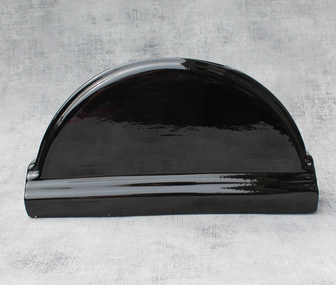 Large Semi-circle Vase 12" Glossy Black Ceramic 80's Vintage/ Modern ...
