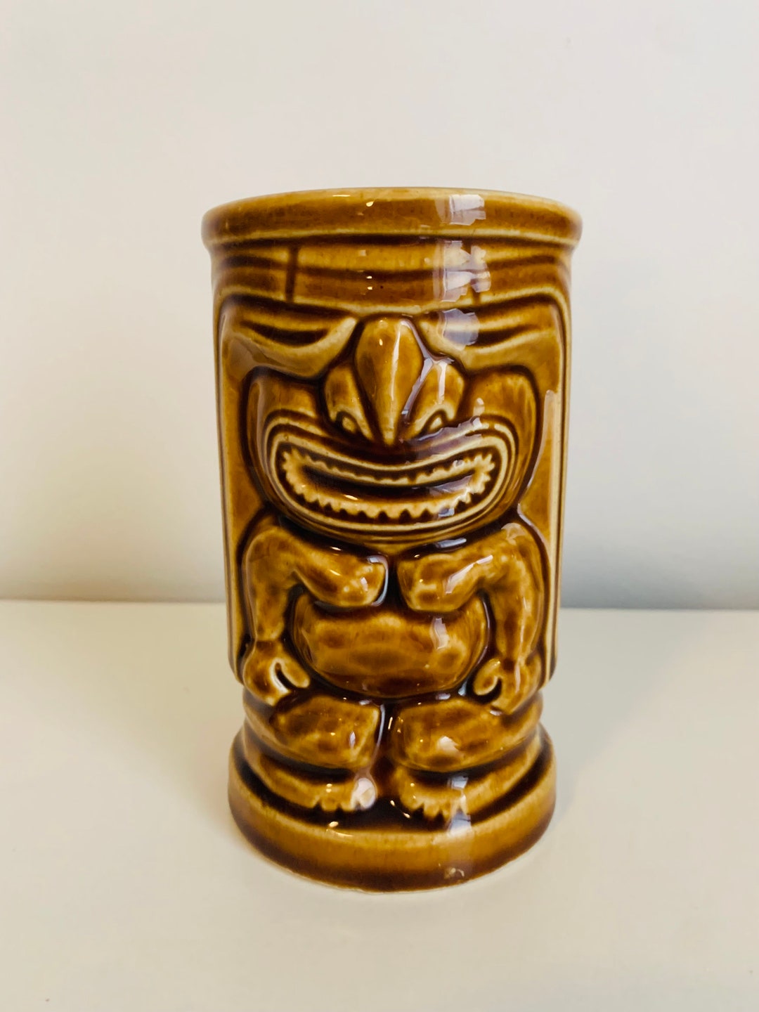 Vintage Japan Tiki Glass / Orchids of Hawaii / Brown Tiki Glass ...