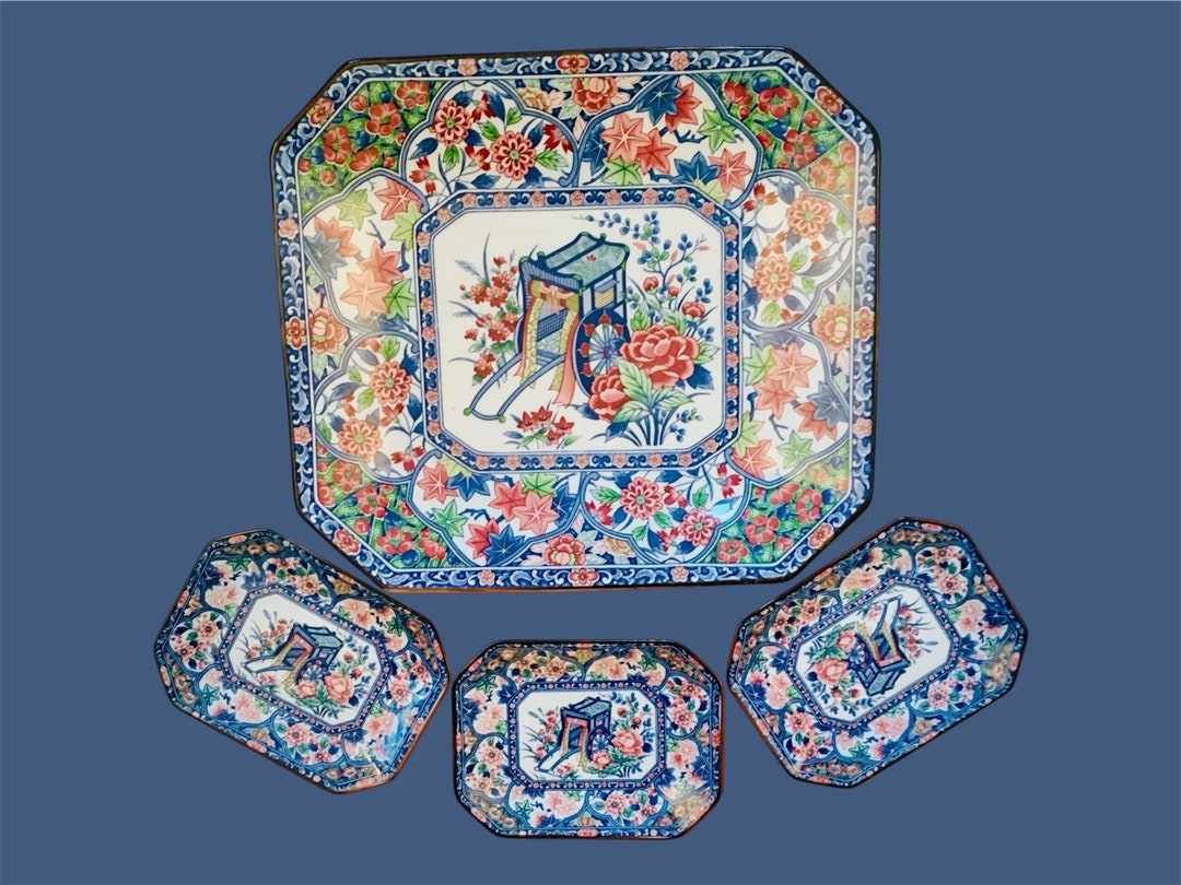 Large 13" Vintage Japanese Ceramic Plate / Large + 3 Small / Serving or ...