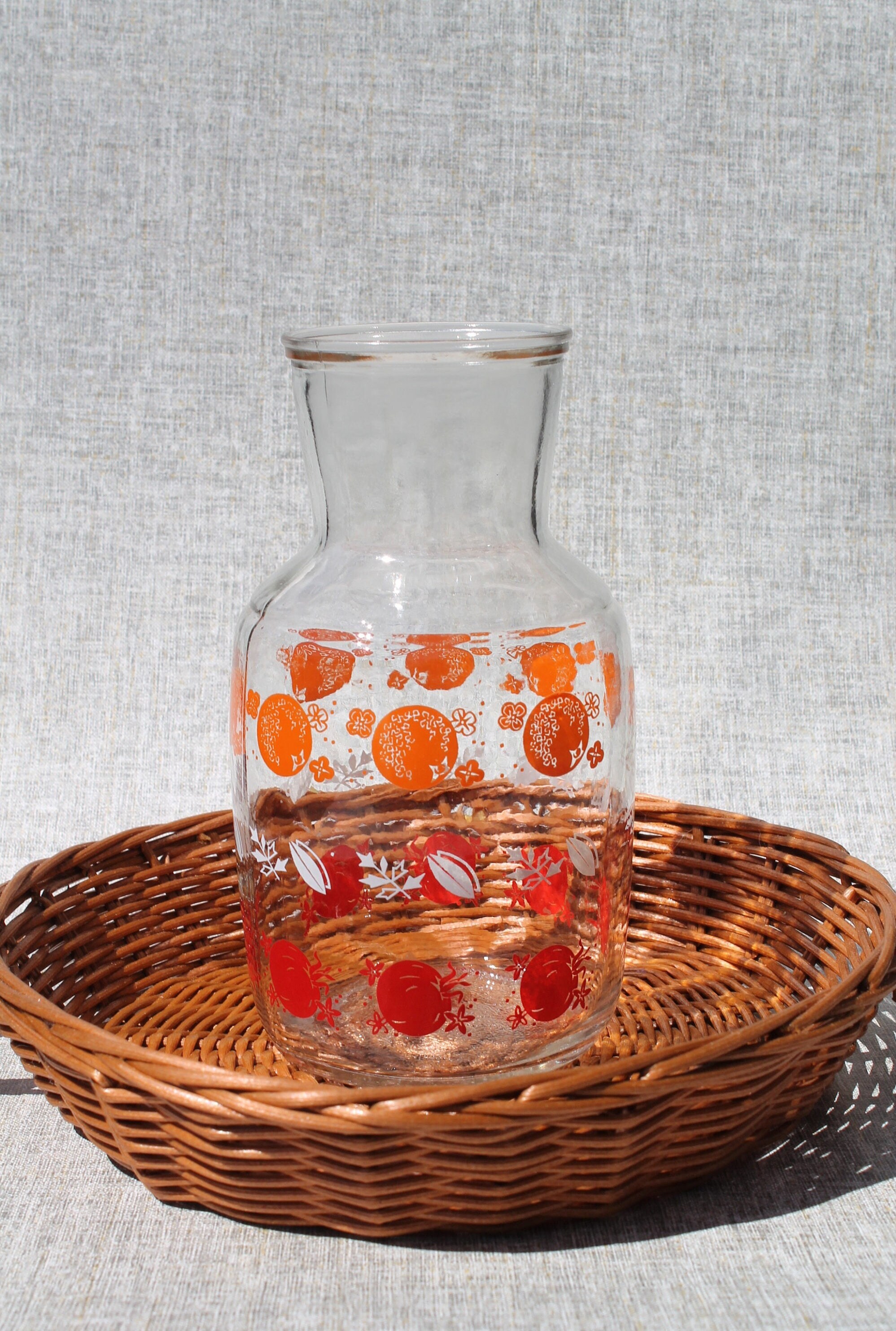 Vintage Glass Orange Juice Jug / Anchor Hocking Printed Oranges ...