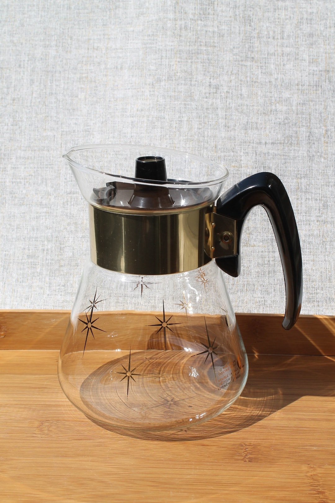Vintage Atomic Style Coffee Carafe / Pyrex Glass Coffee Maker With Gold ...