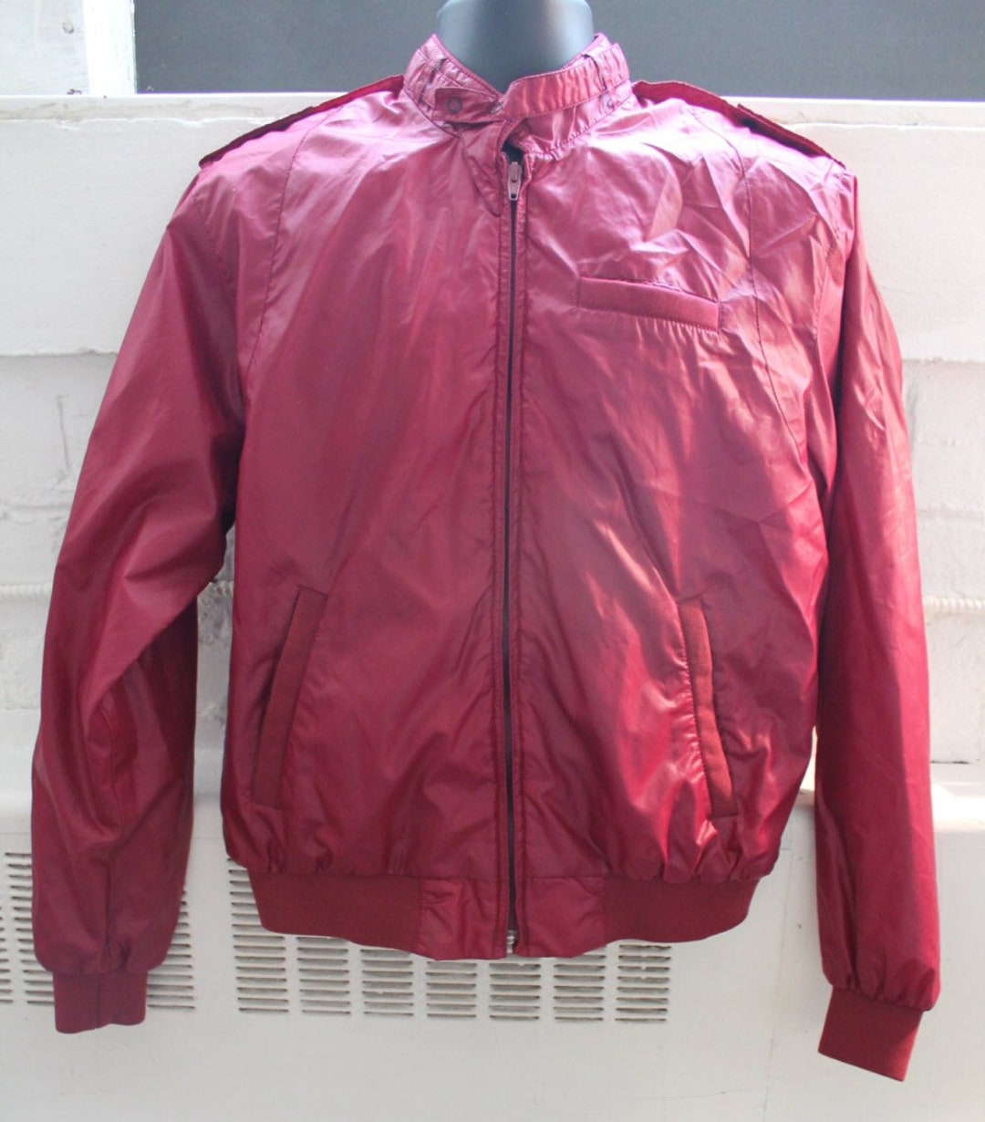 Bomber Burgundy 80's/men's Windbreaker Medium Vintage / Coat Nylon Men ...