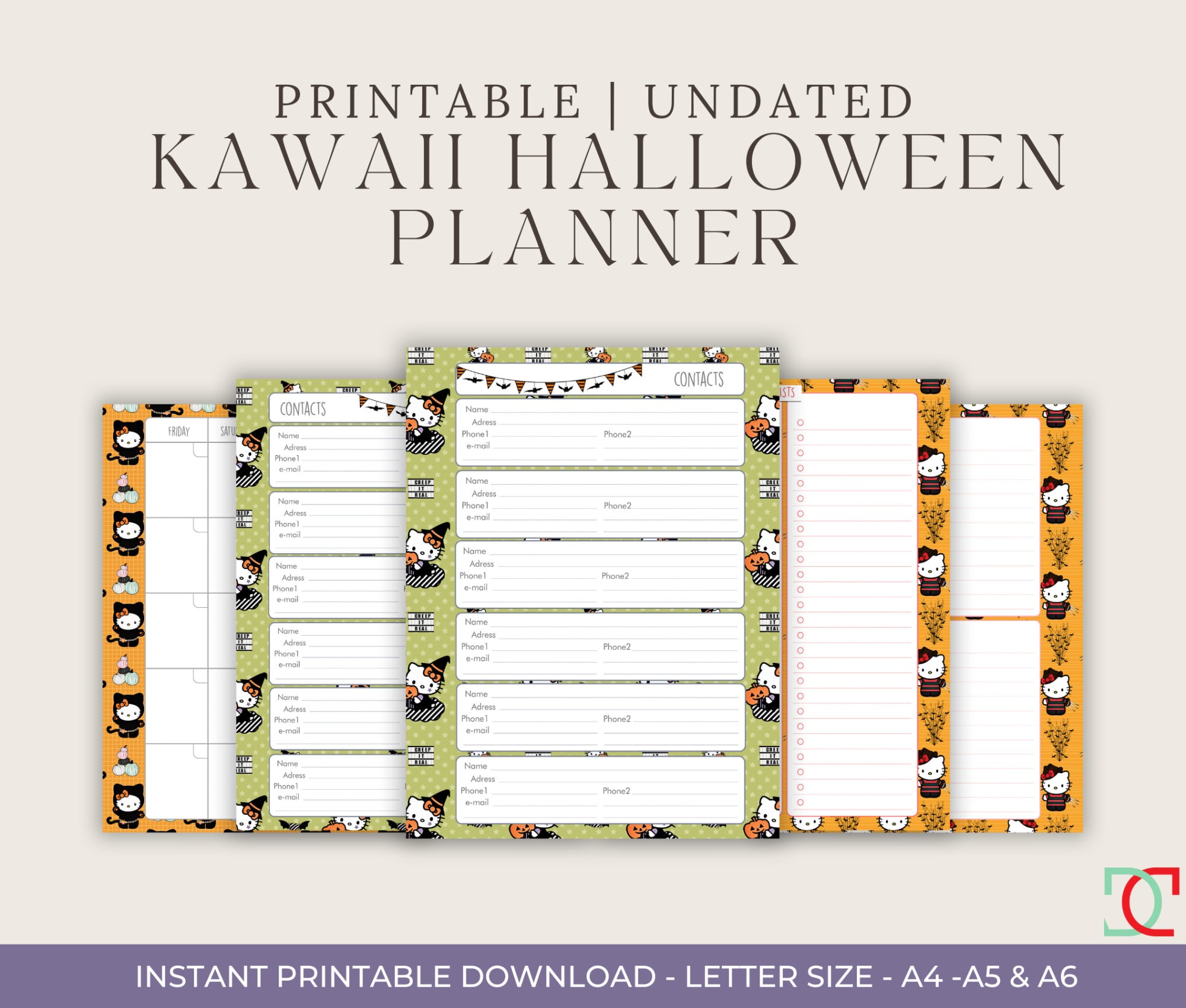 Kawaii Halloween Printable Planner Daily Weekly and Monthly - Etsy