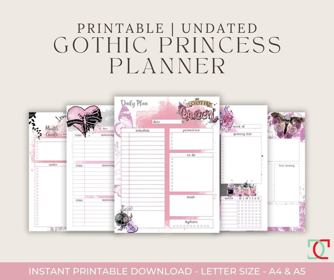 Gothic Princess Planner Printable, Skull and Roses Printable, Halloween ...