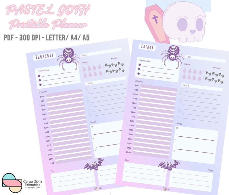 Pastel Goth Printable Planner Daily Planner Weekly Planner - Etsy