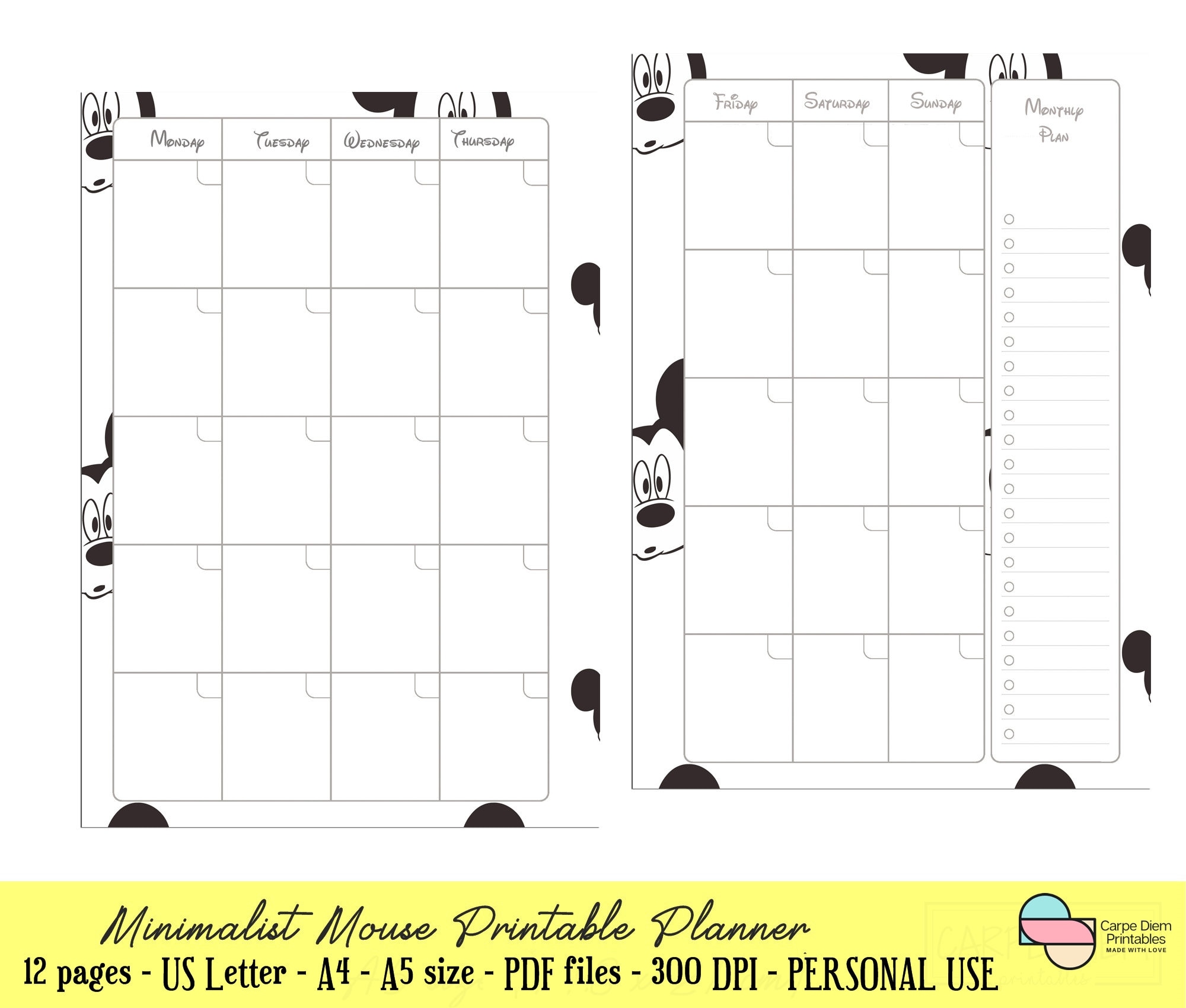 Minimalist Mouse Printable Planner Daily Weekly and Monthly - Etsy