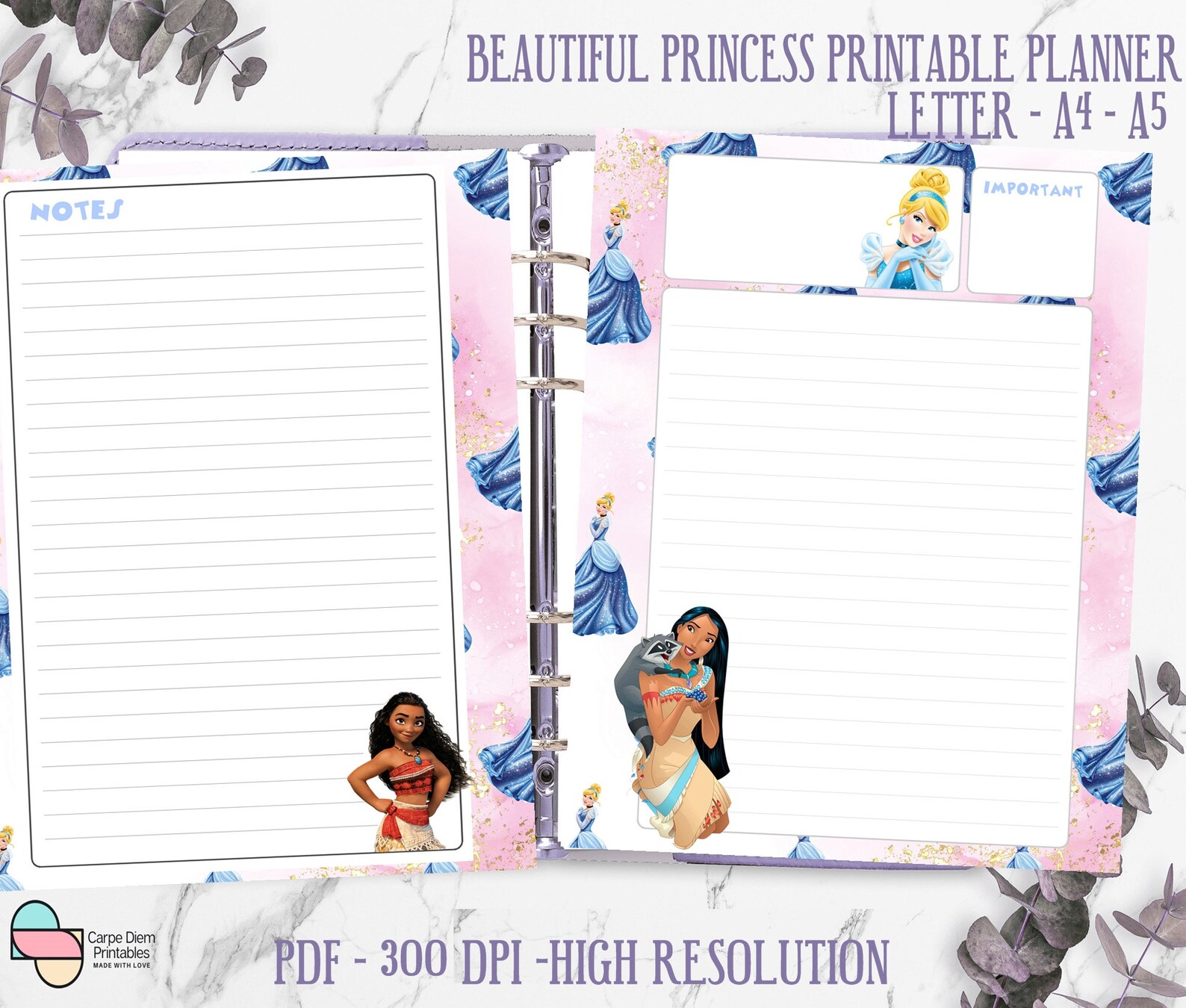Beautiful Princess Printable Planner Letter A4 Printable A5 - Etsy