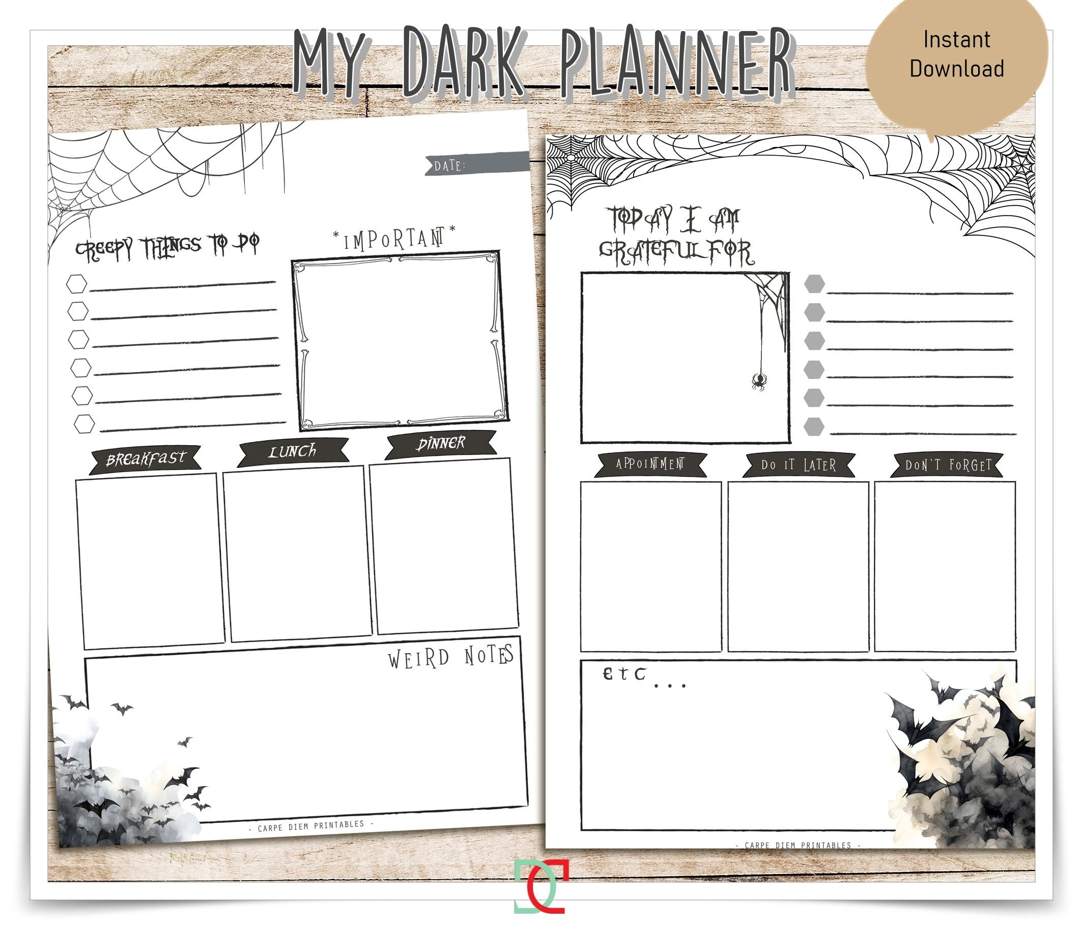 Gothic 'my Dark Planner' Printable Daily Organizer, Instant Download ...