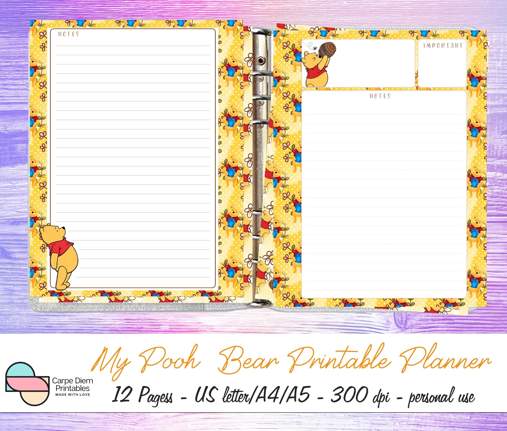 My Pooh Bear Printable Planner, 8.5 X 11 Inches Planner, A4/a5/letter ...