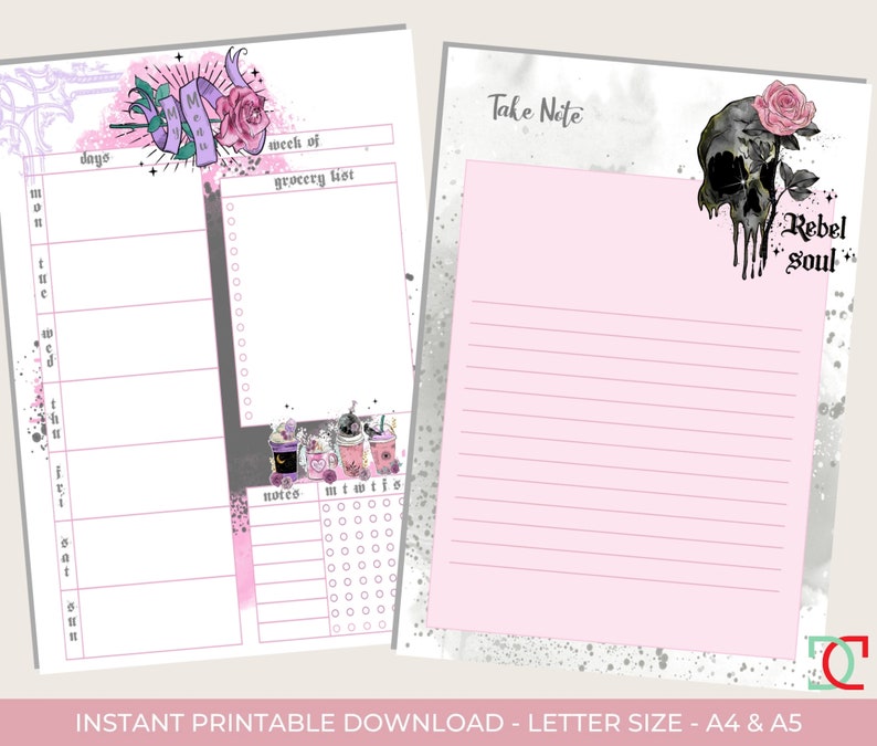 Gothic Princess Planner Printable Skull and Roses Printable - Etsy