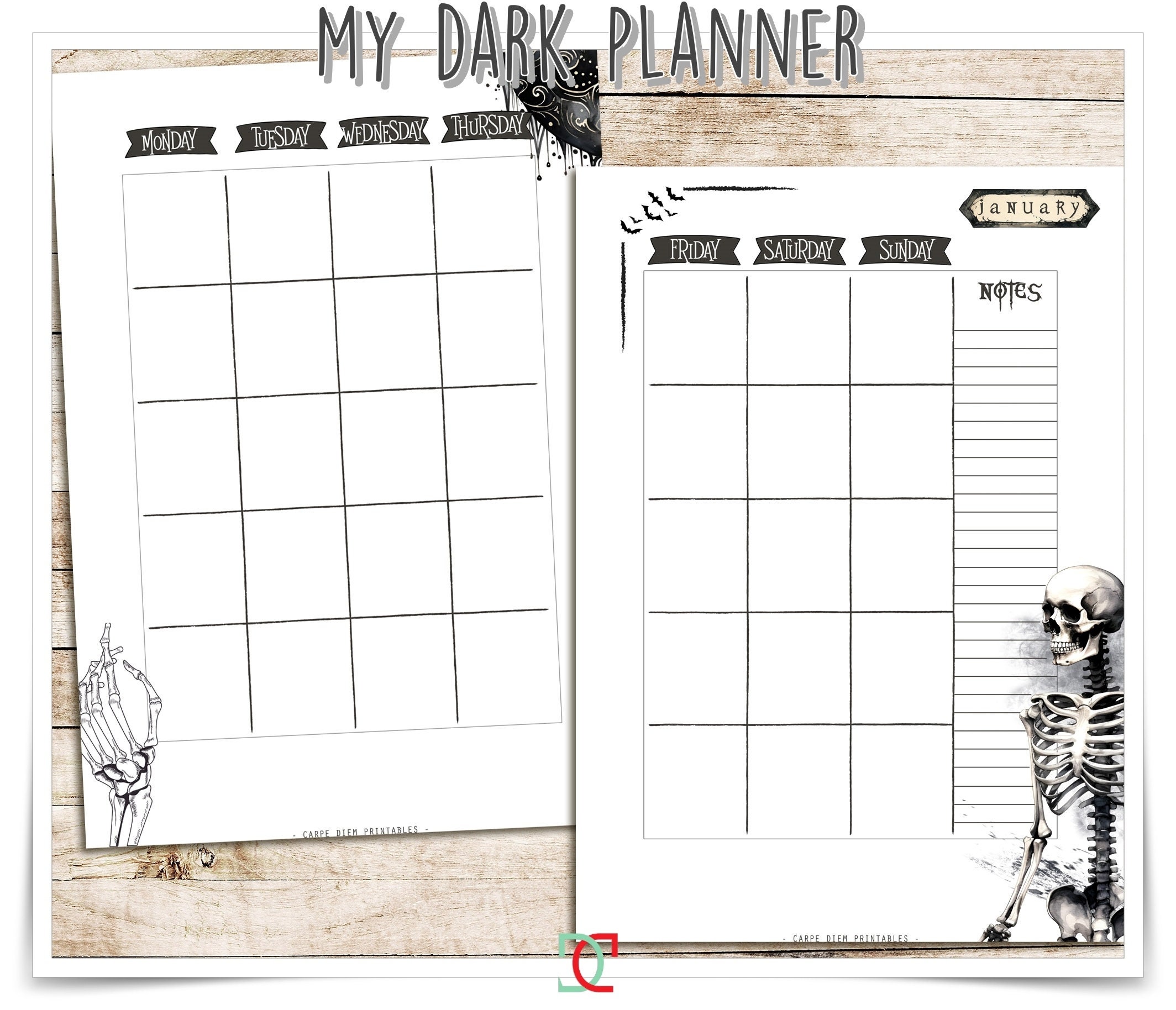 Gothic 'my Dark Planner' Printable Daily Organizer, Instant Download Dark Aesthetic, Task ...