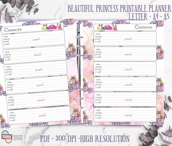 Beautiful Princess Printable Planner Letter A4 Printable A5 - Etsy