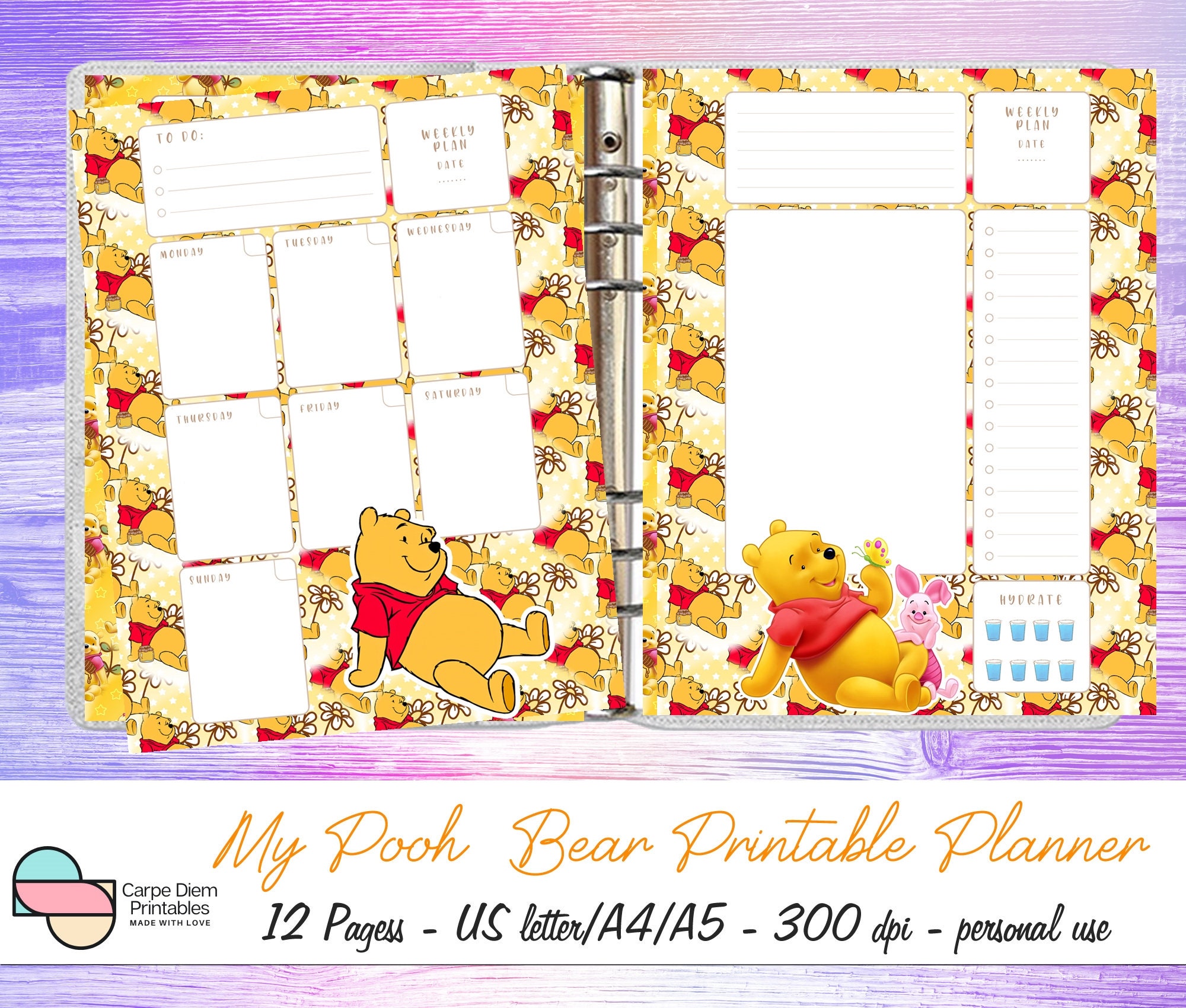 My Pooh Bear Printable Planner 8.5 X 11 Inches Planner - Etsy