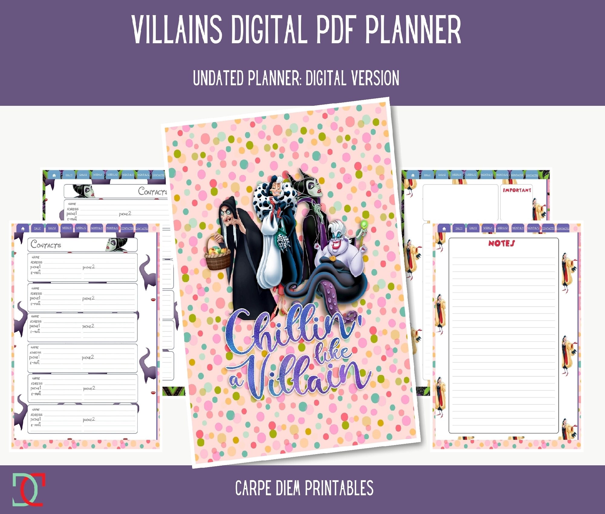 Villains Undated Digital Planner, Digital Planner, Goodnotes Planner ...