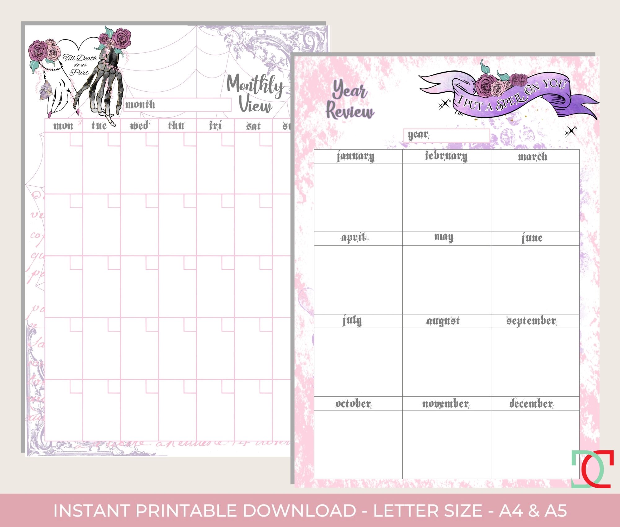 Gothic Princess Planner Printable Skull and Roses Printable - Etsy