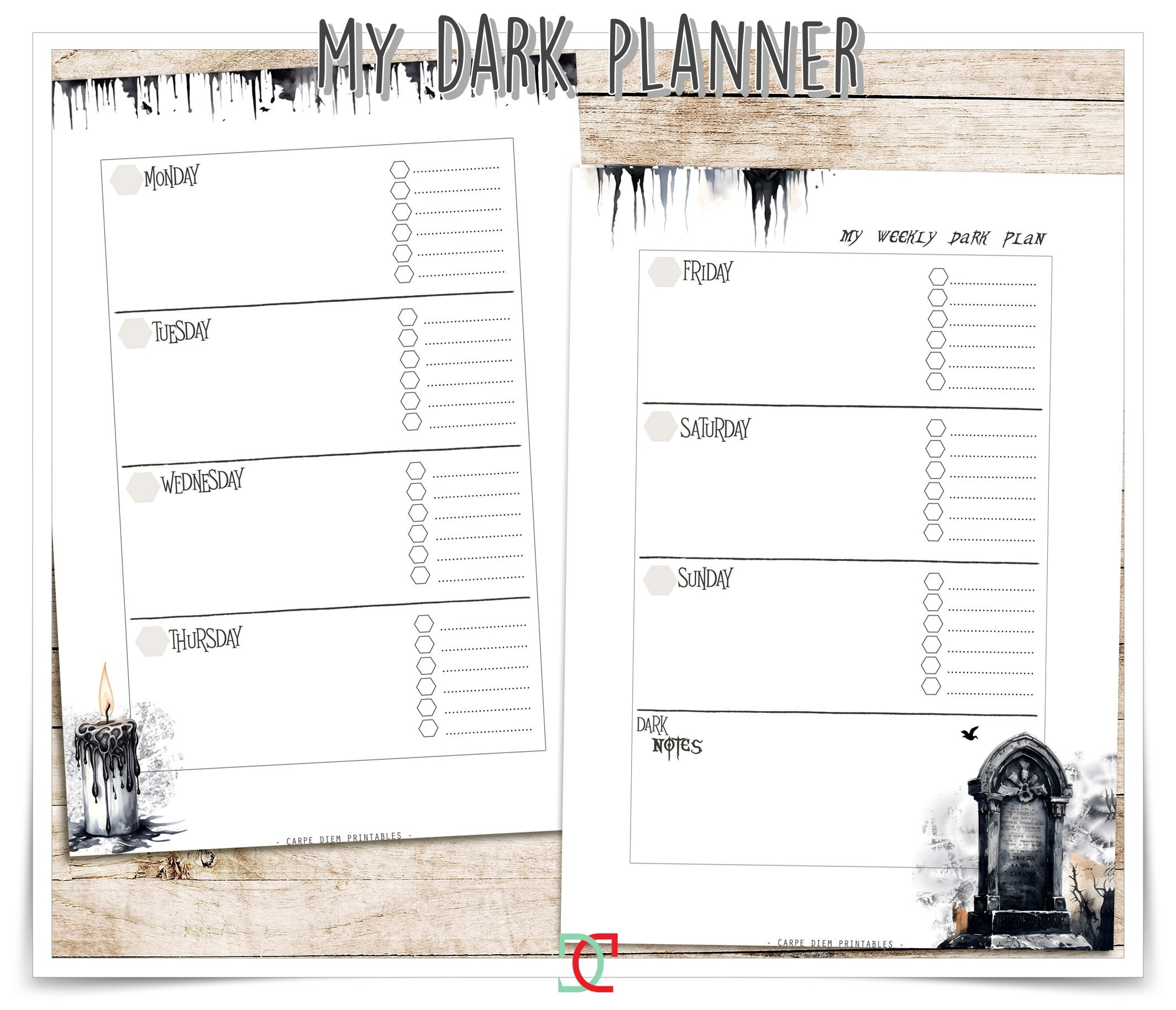 Gothic 'my Dark Planner' Printable Daily Organizer, Instant Download Dark Aesthetic, Task ...