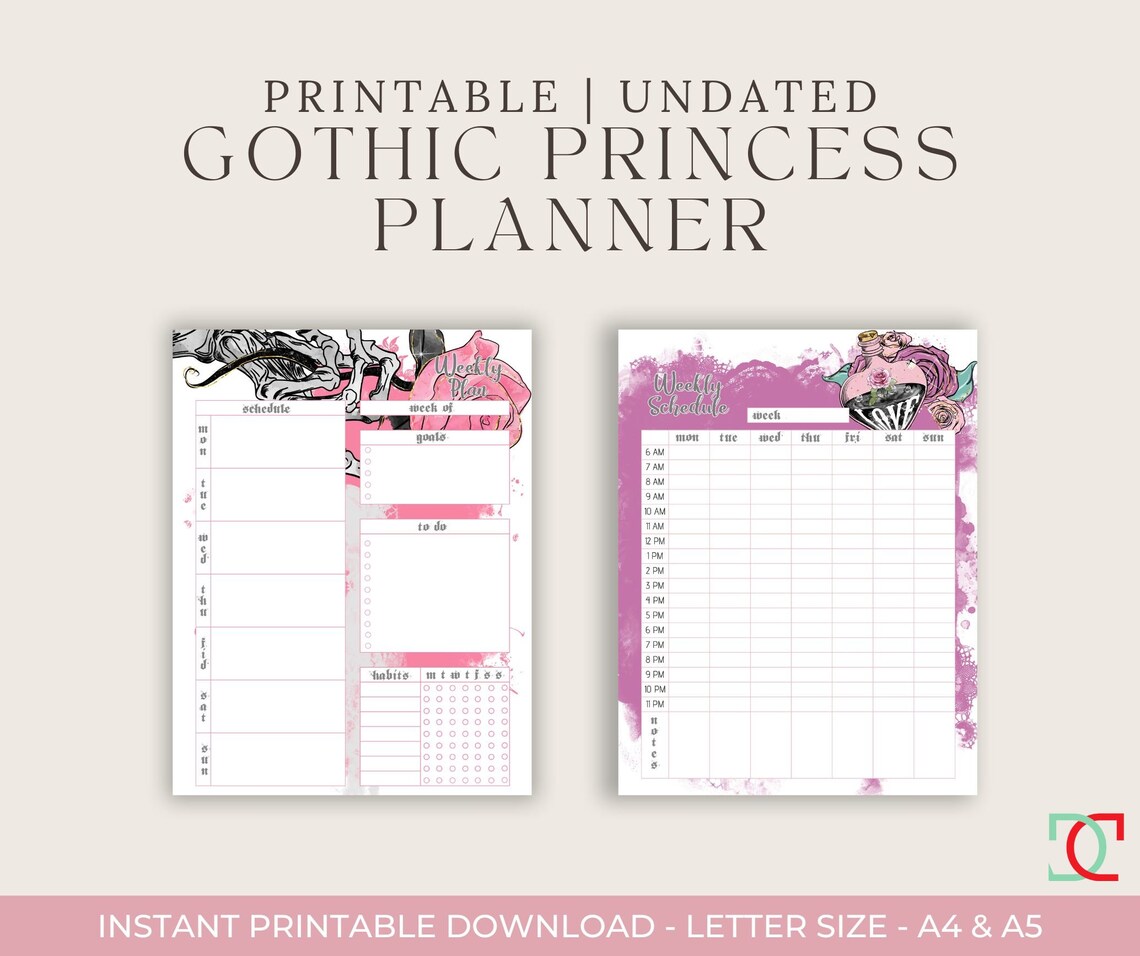 Gothic Princess Planner Printable Skull and Roses Printable - Etsy