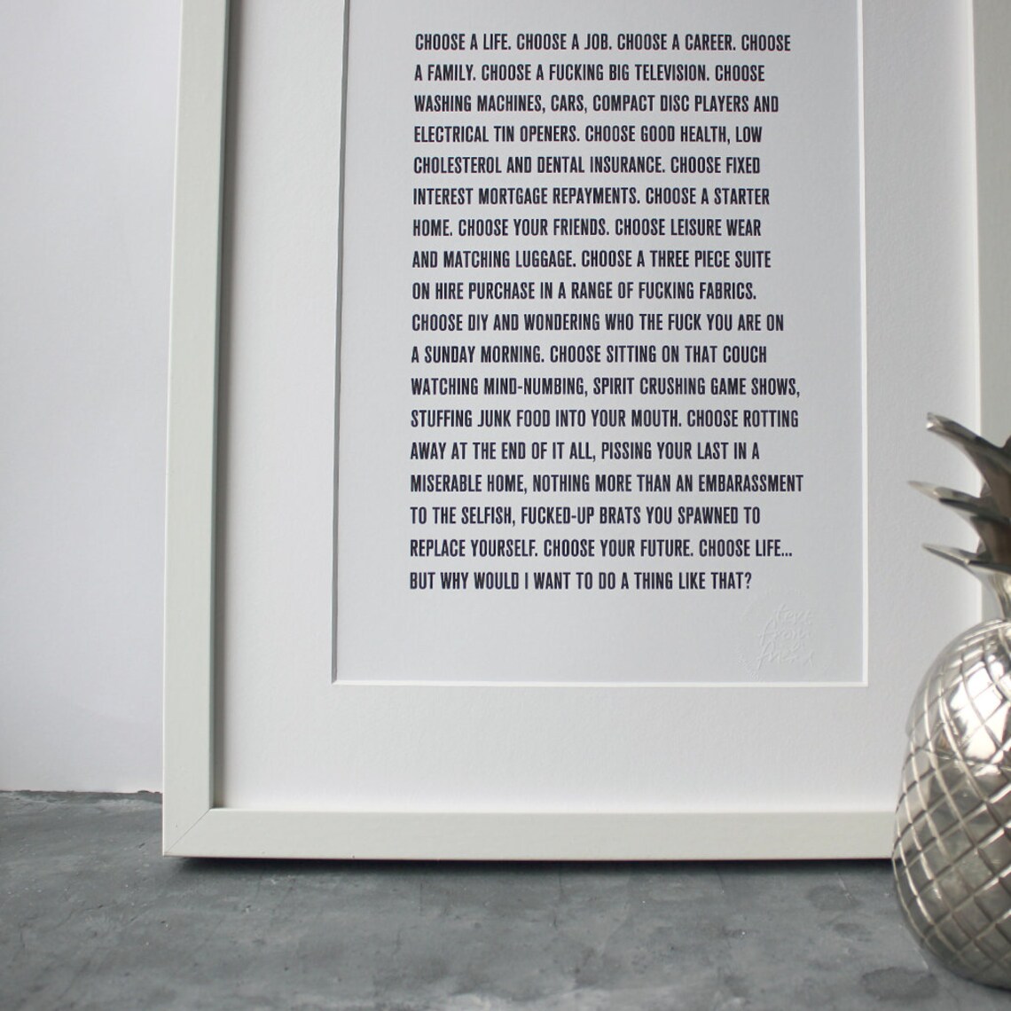 Trainspotting - Original Choose Life Quote - A4 Black and White ...