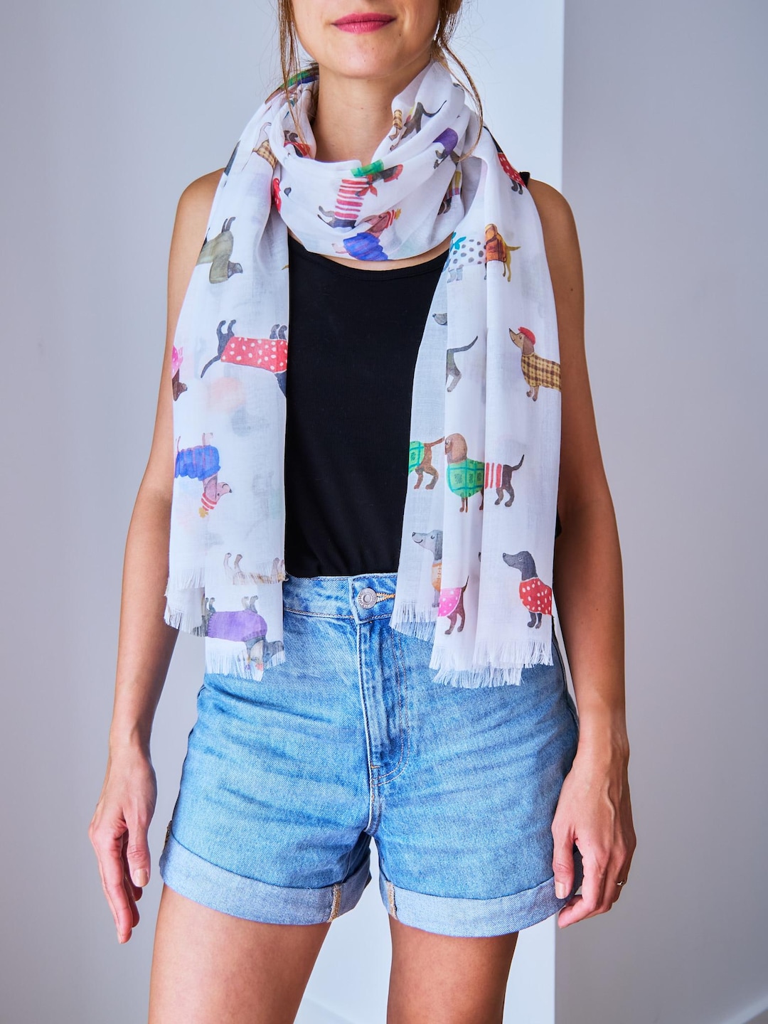 Sausage Dog Print Scarf: Modal Cotton Blend, Gift for Dog Lovers - Etsy