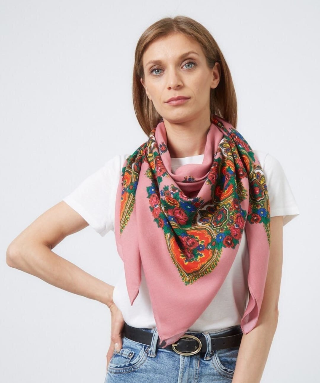 Ethnic Folk Boho Russian Slavic Babushka Floral Oversized Shawl Scarf ...