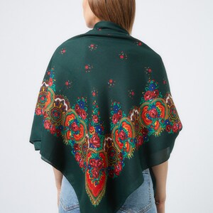 Green Ethnic Folk Boho Russian Slavic Babushka Floral Oversized Shawl ...