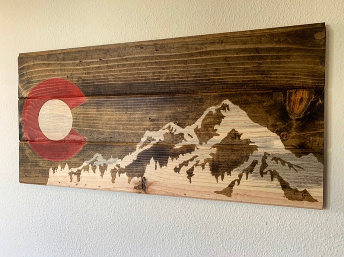Colorado Art, Colorado Mountain Art, Colorado Wooden Flag, Rocky ...