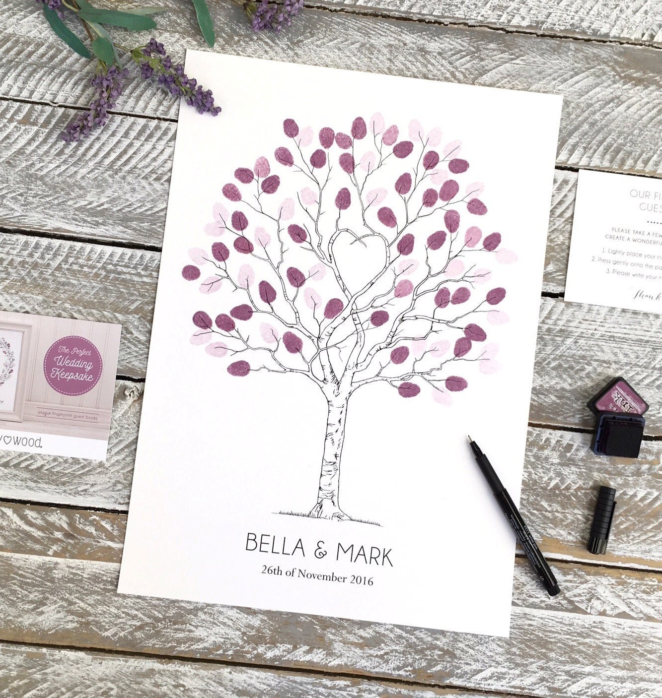 Fingerprint Trees A3, Wedding Guest Book unity Tree A3 Size 2 Ink Pads ...