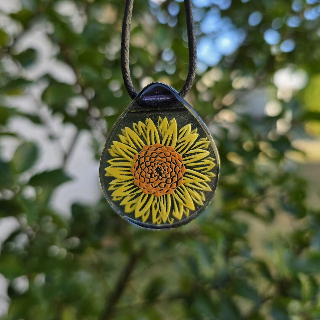 Sunflower Glow in the Dark UV Reactive Fused Glass Art Layered Pendant ...
