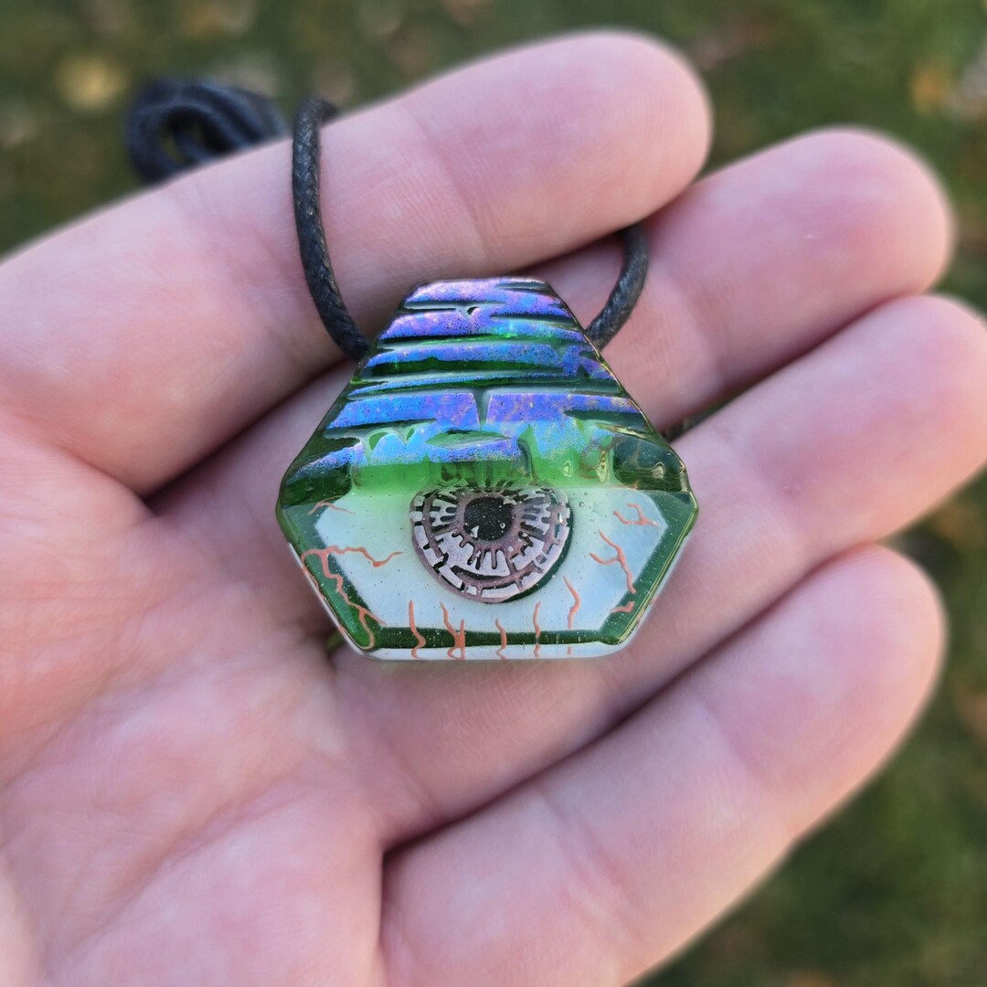Glass Eyeball Pendant • Glow in the Dark • UV Reactive • Iridized ...