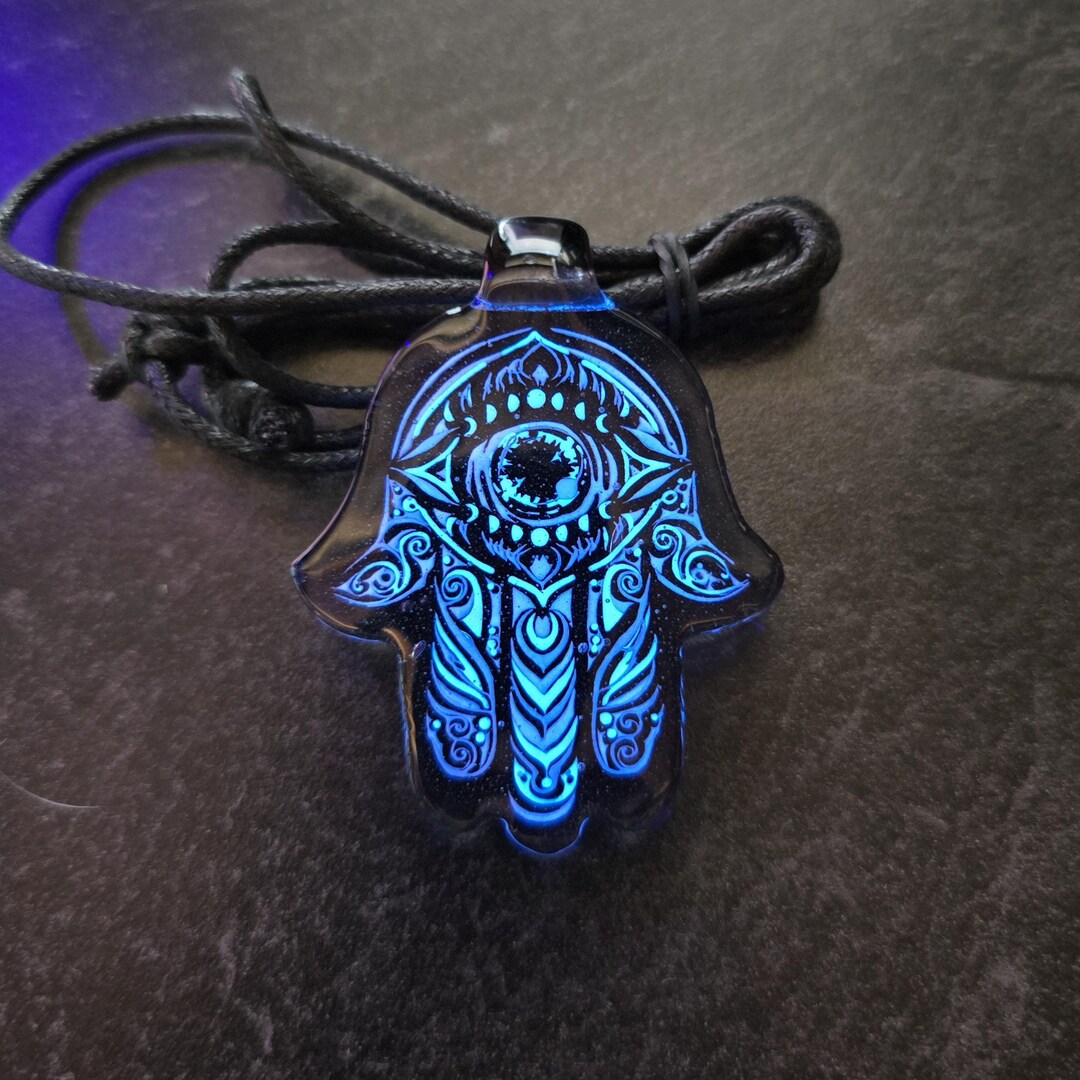 Hamsa Hand Glow in the Dark Boho Glass Pendant Necklace - Etsy