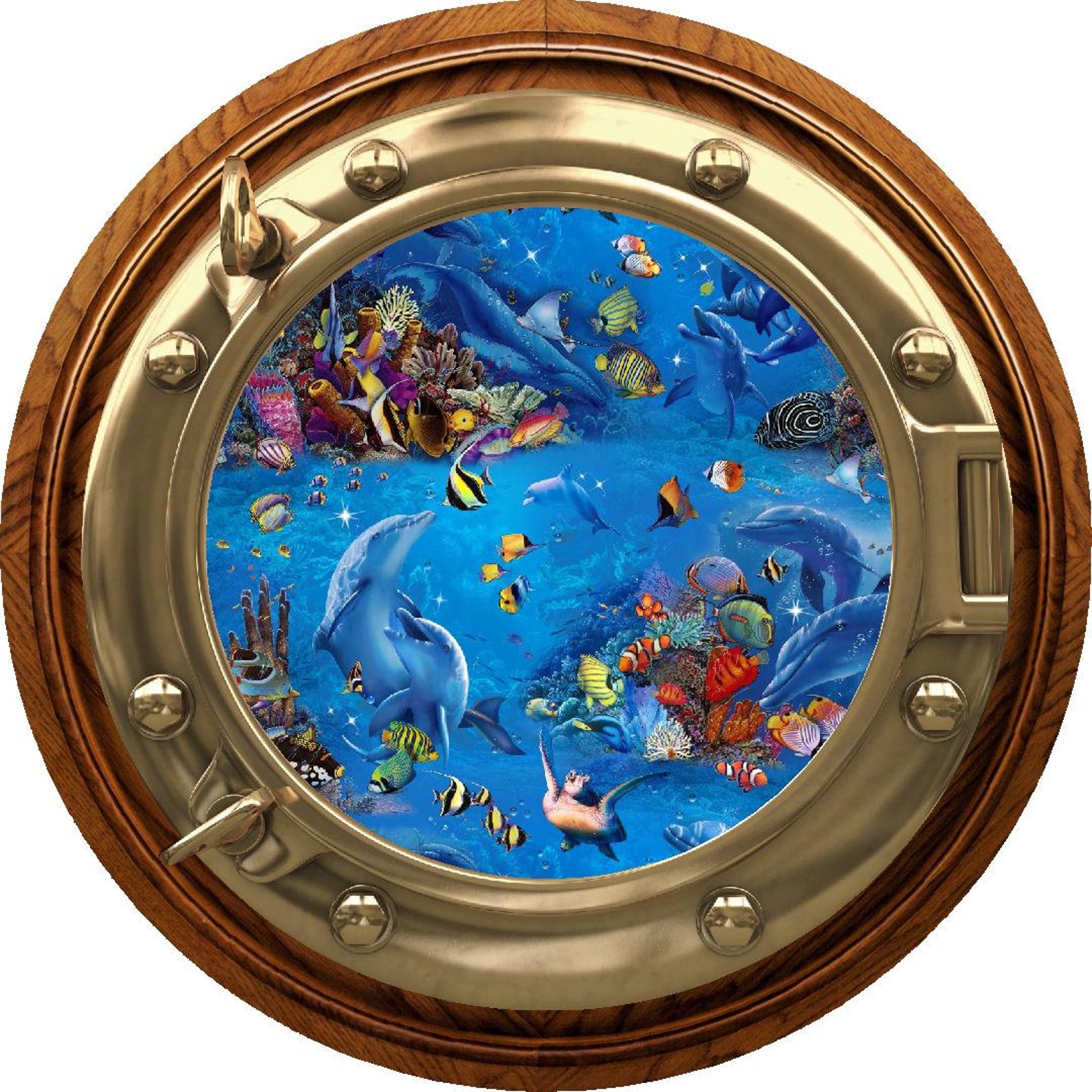 Porthole 3D Window Wall Sticker Decal Under the Sea #1 Port Scape Fish ...
