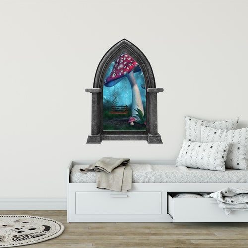 Castle Scape Blue Fantasy Forest Path 3D Window Wall Decal - Etsy