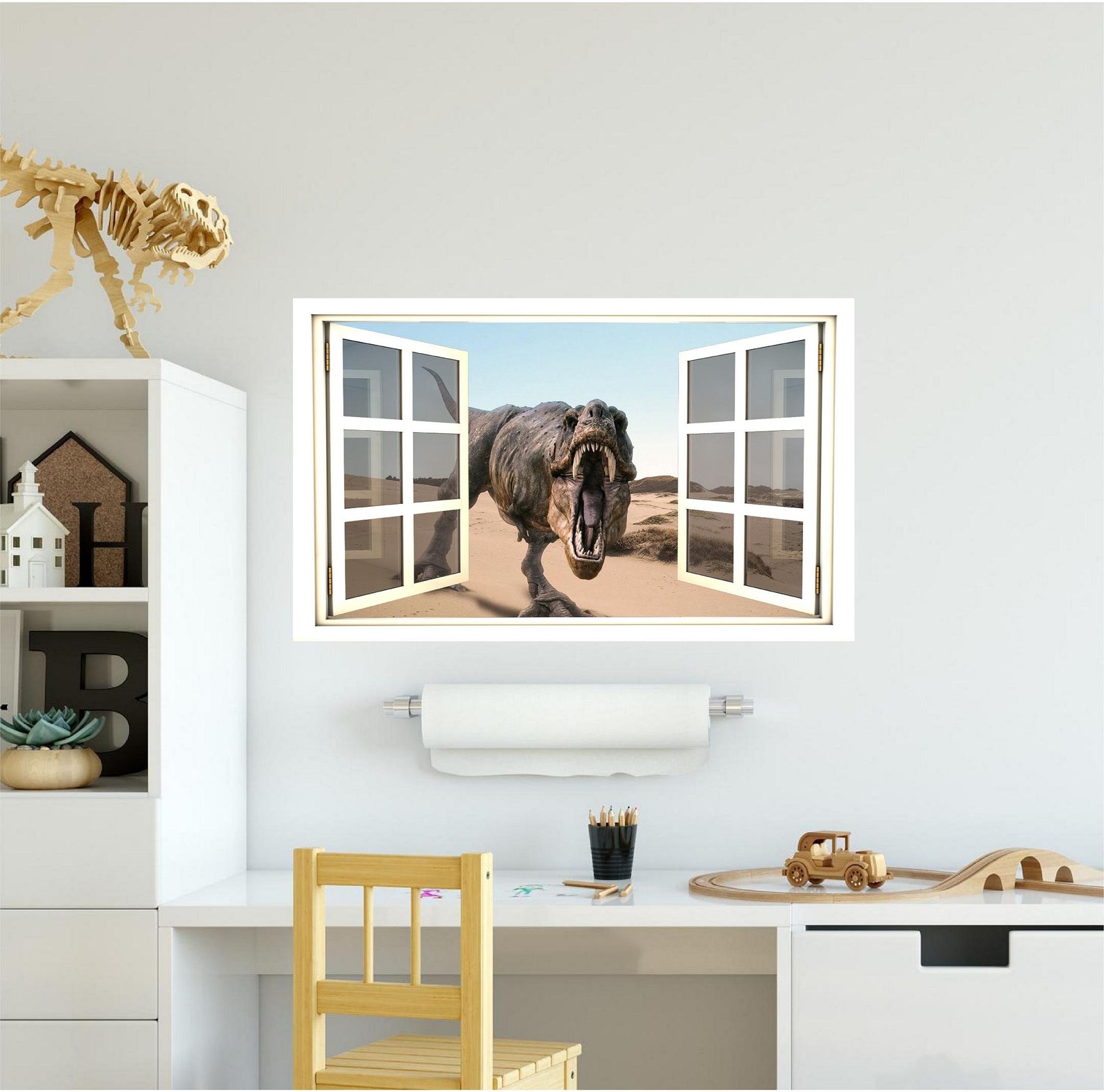 Windowscape T-rex Dinosaur 3D Window Wall Decal Dino Removable Fabric ...