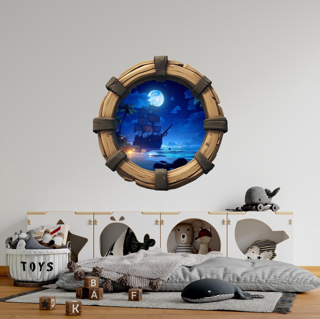 Pirate Ship Porthole Window Decal | Pirate Ship in Moonlight #1 | Sea ...