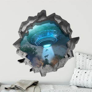 3D Hole in the Wall Decal - Alien Abduction UFO 2 - Extra Terrestrial ...