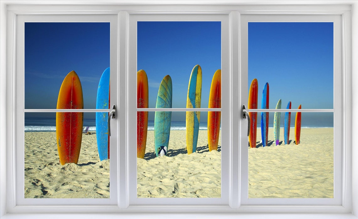Window Scape Surf Boards On Beach 1 Wall Decal Graphic Vinyl | Etsy