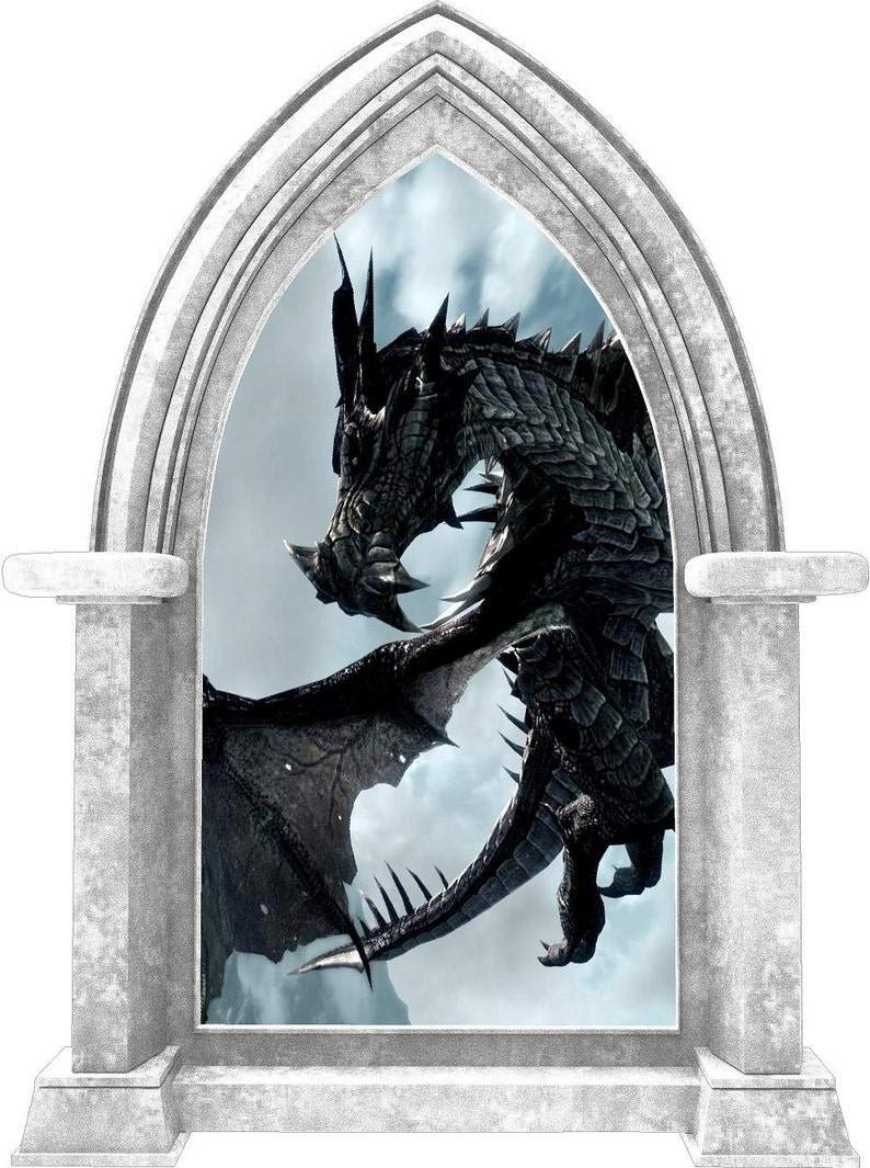 Castle Scape BLACK DRAGON 1 Stone Castle Window Wall Decal | Etsy