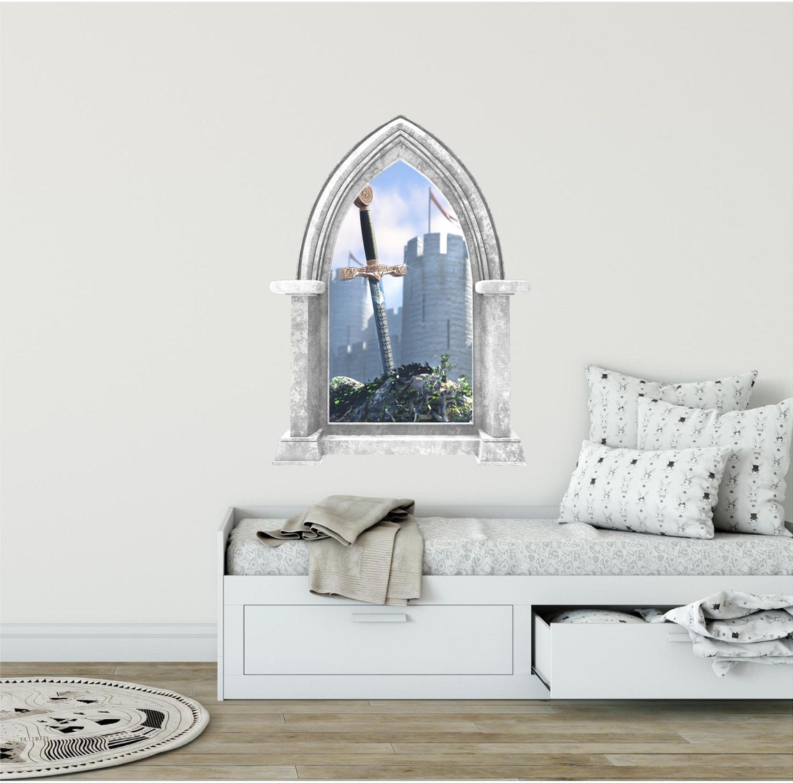 Castle Scape Sword in the Stone Medieval 3D Window Wall Decal - Etsy