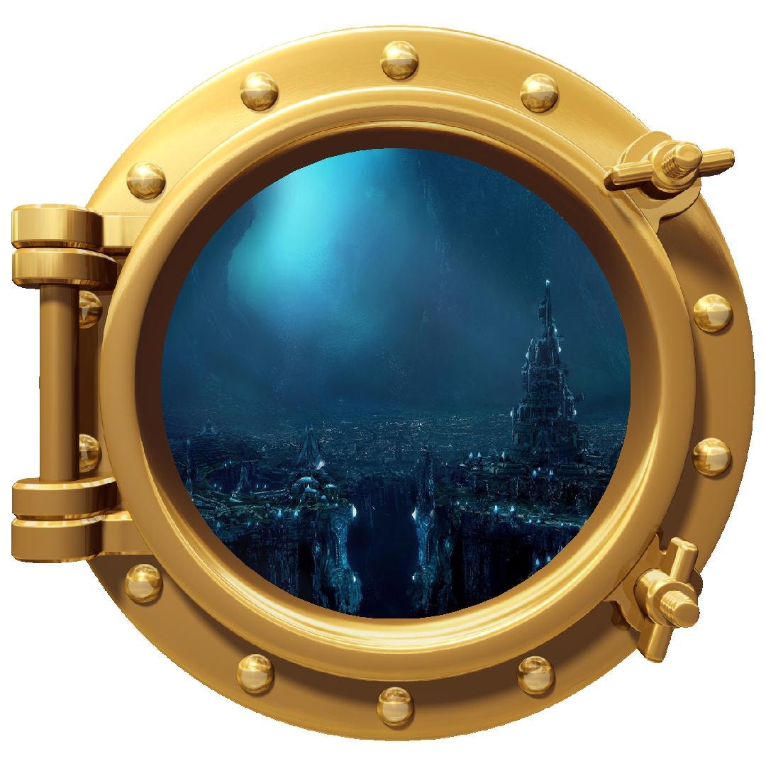 Port Scape Sunken City Atlantis Porthole 3D Window Wall Decal Fabric ...