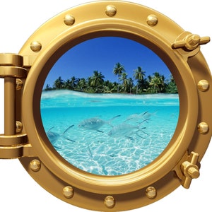 Port Scape Shallow Water #1 Porthole Wall Sticker Graphic Decal Ocean ...