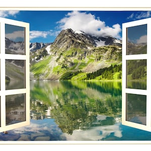 Window Scape Mountain Lake #2 Wall Decal 3D Sticker Mountain View ...
