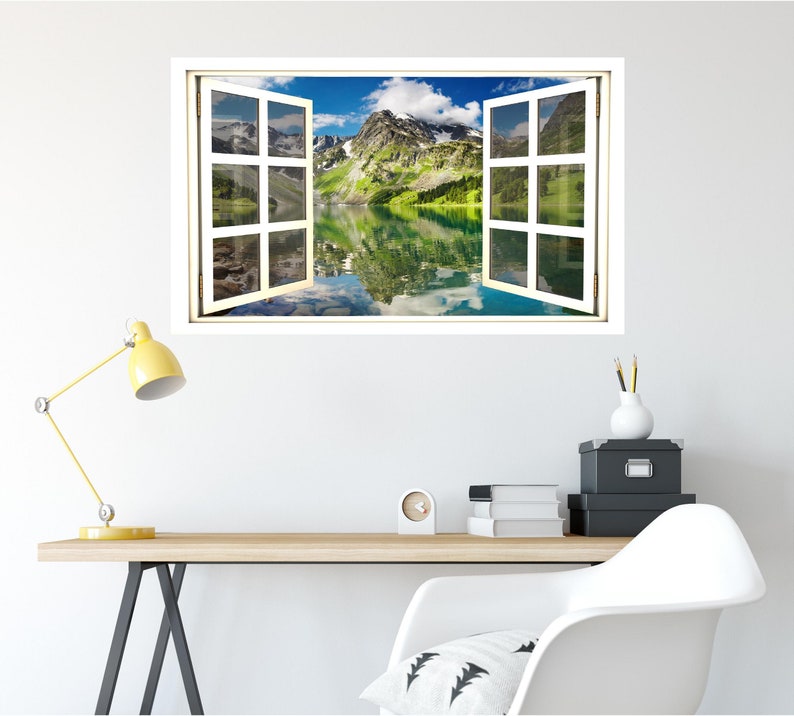 Window Scape Mountain Lake #2 Wall Decal 3D Sticker Mountain View ...