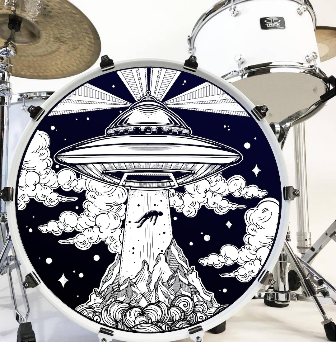 Drumhead Decal Cover Alien Abduction UFO Removable Fabric Vinyl Bass ...