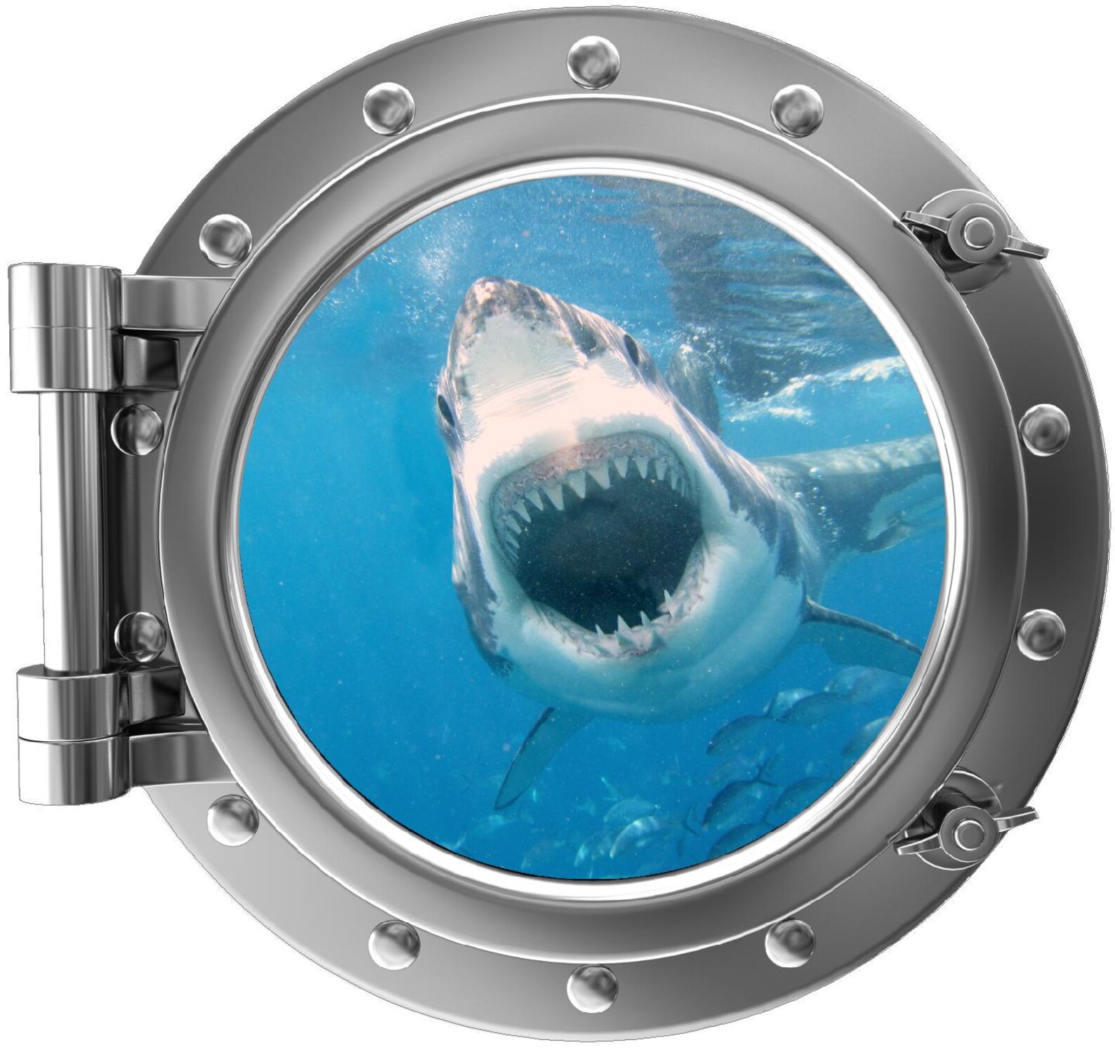 Port Scape Great White Attack 1 Shark Porthole Window Wall | Etsy